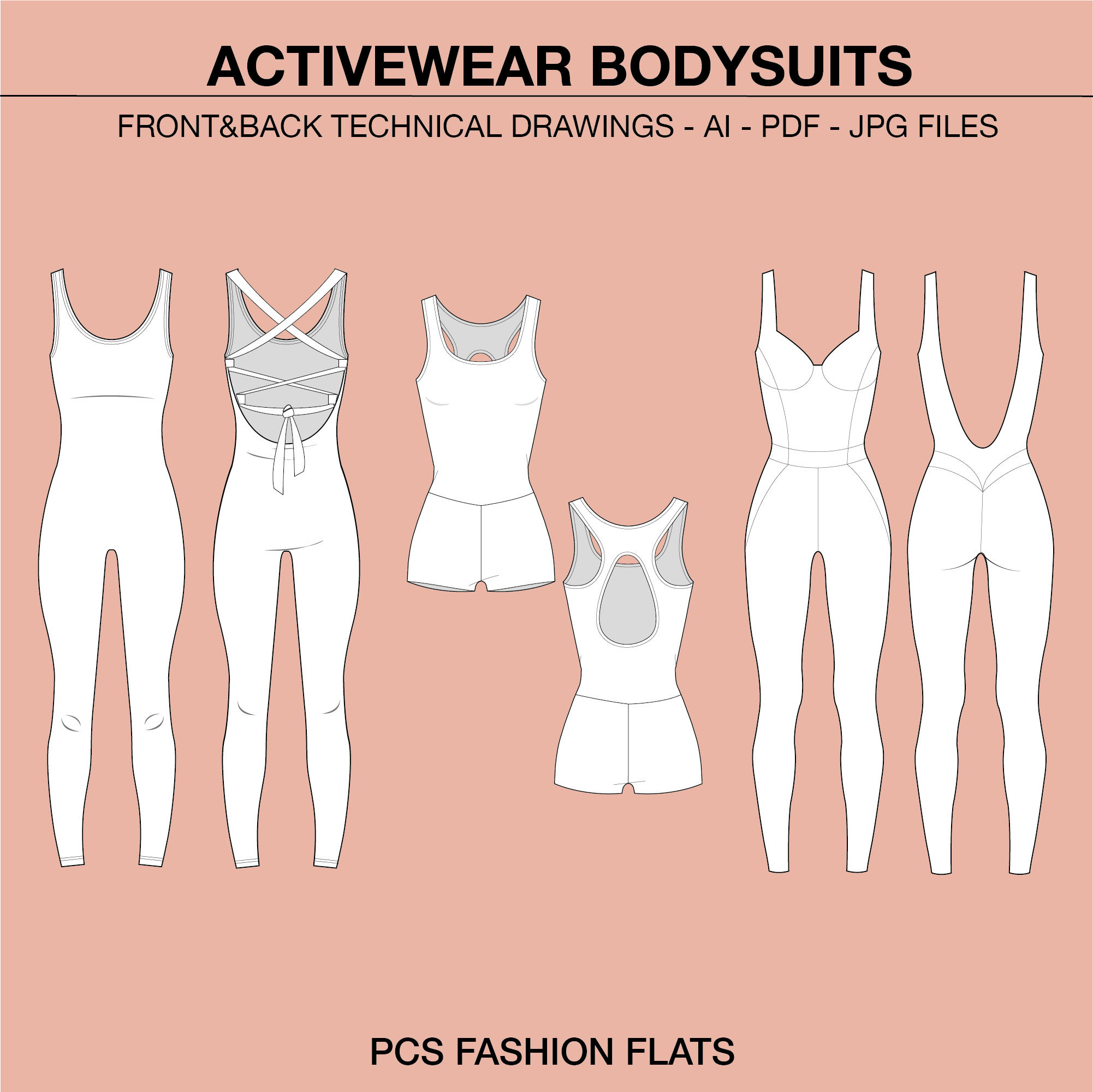 Bodysuit Ai, Catsuit Flat Drawing, Catsuit Vector, Activewear Technical ...