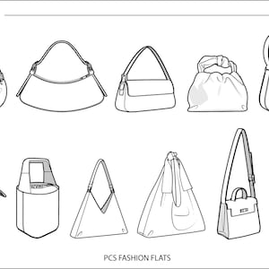 Handbags Ai, Technical Flat Drawing, Shoulder Bag CAD, Illustrator ...