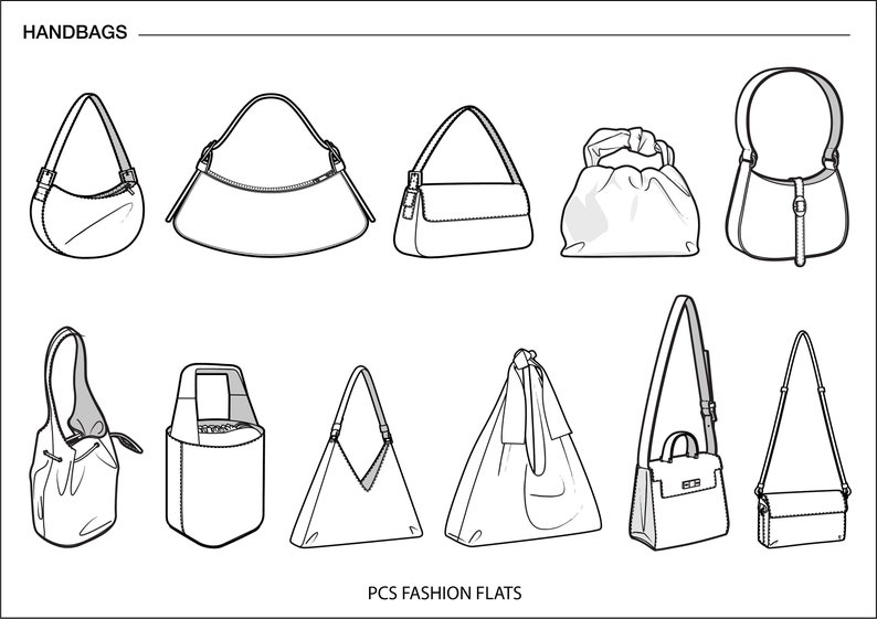 Handbags Ai, Technical Flat Drawing, Shoulder Bag CAD, Illustrator ...