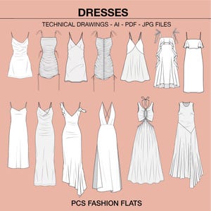 Dress Technical Drawing Template: Fashion Design Vectors (AI, PDF, JPG ...