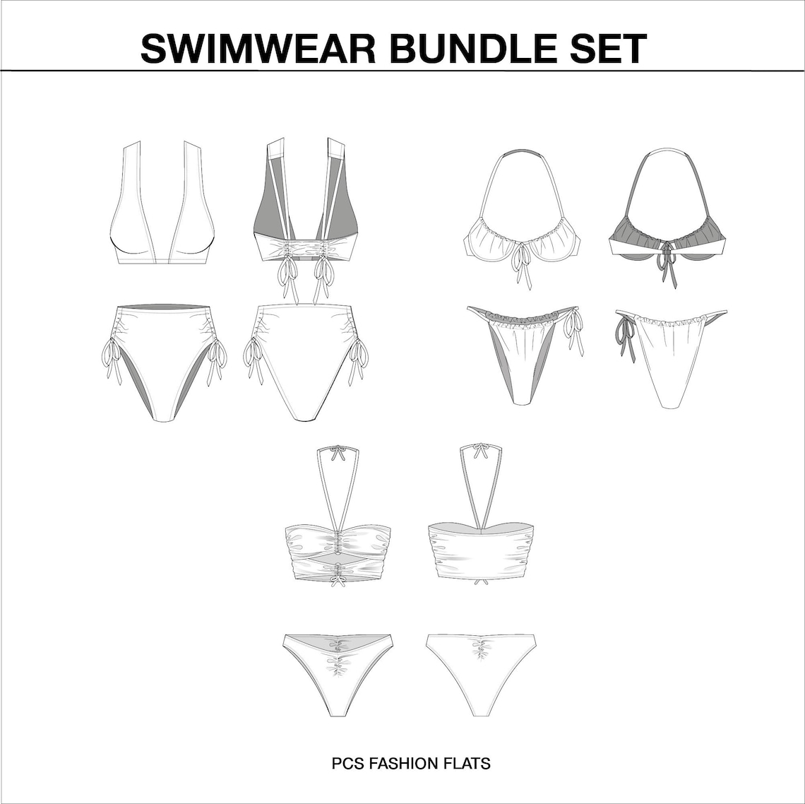Swimwear Technical Drawing Bundle, Bikini CAD, Fashion Flats (ai, Pdf ...