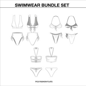 Swimwear Technical Drawing Bundle, Bikini CAD, Fashion Flats (ai, Pdf ...