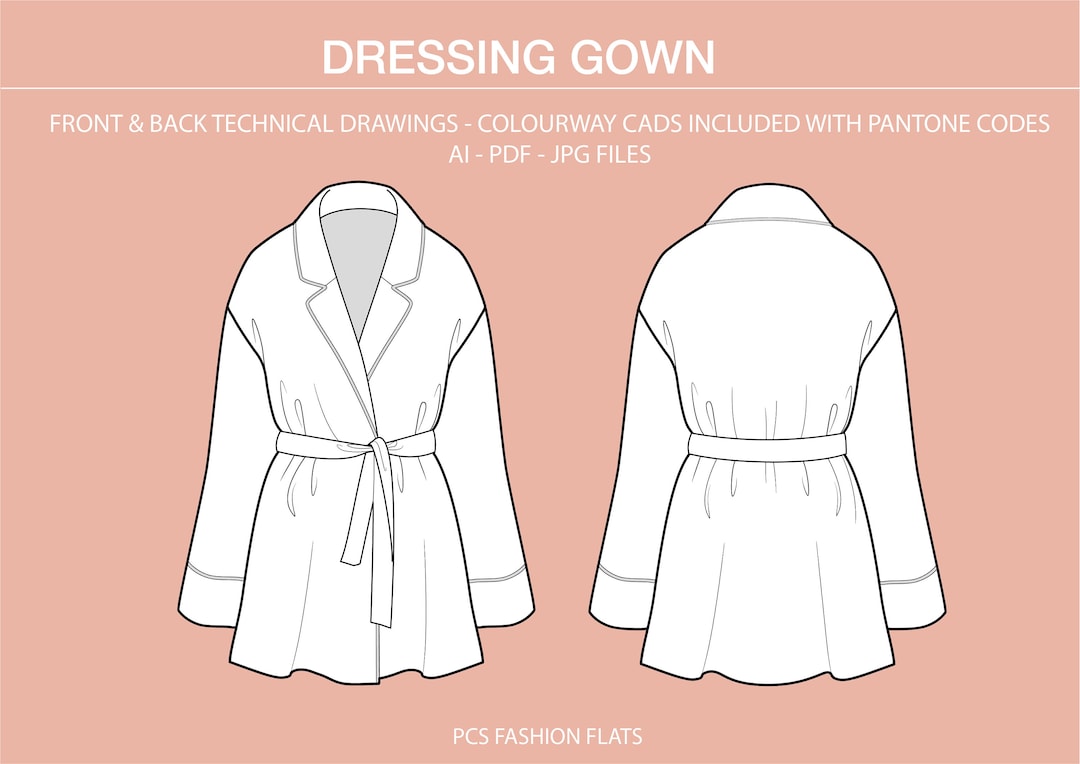 Dressing Gown Ai, Technical Flat Drawing, Technical Drawing ...