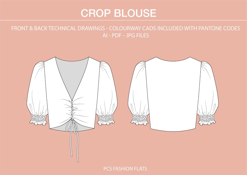 Crop Blouse Ai, Technical Flat Drawing, Top Technical Drawing ...