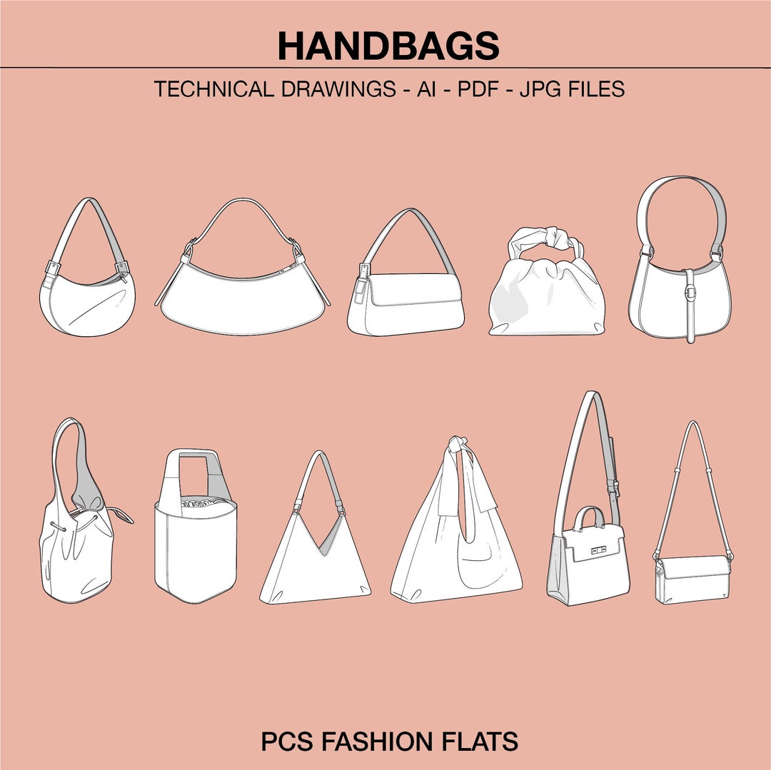 Handbags Ai, Technical Flat Drawing, Shoulder Bag CAD, Illustrator ...