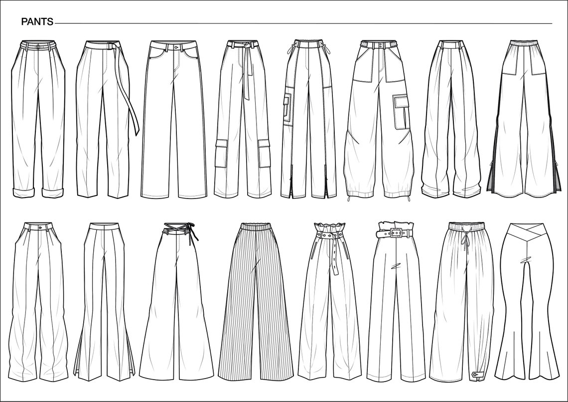 Cargo Pants Ai, Wide Leg Pant, Technical Flat Drawing, Trouser CAD ...