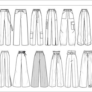 Cargo Pants Ai, Wide Leg Pant, Technical Flat Drawing, Trouser CAD ...