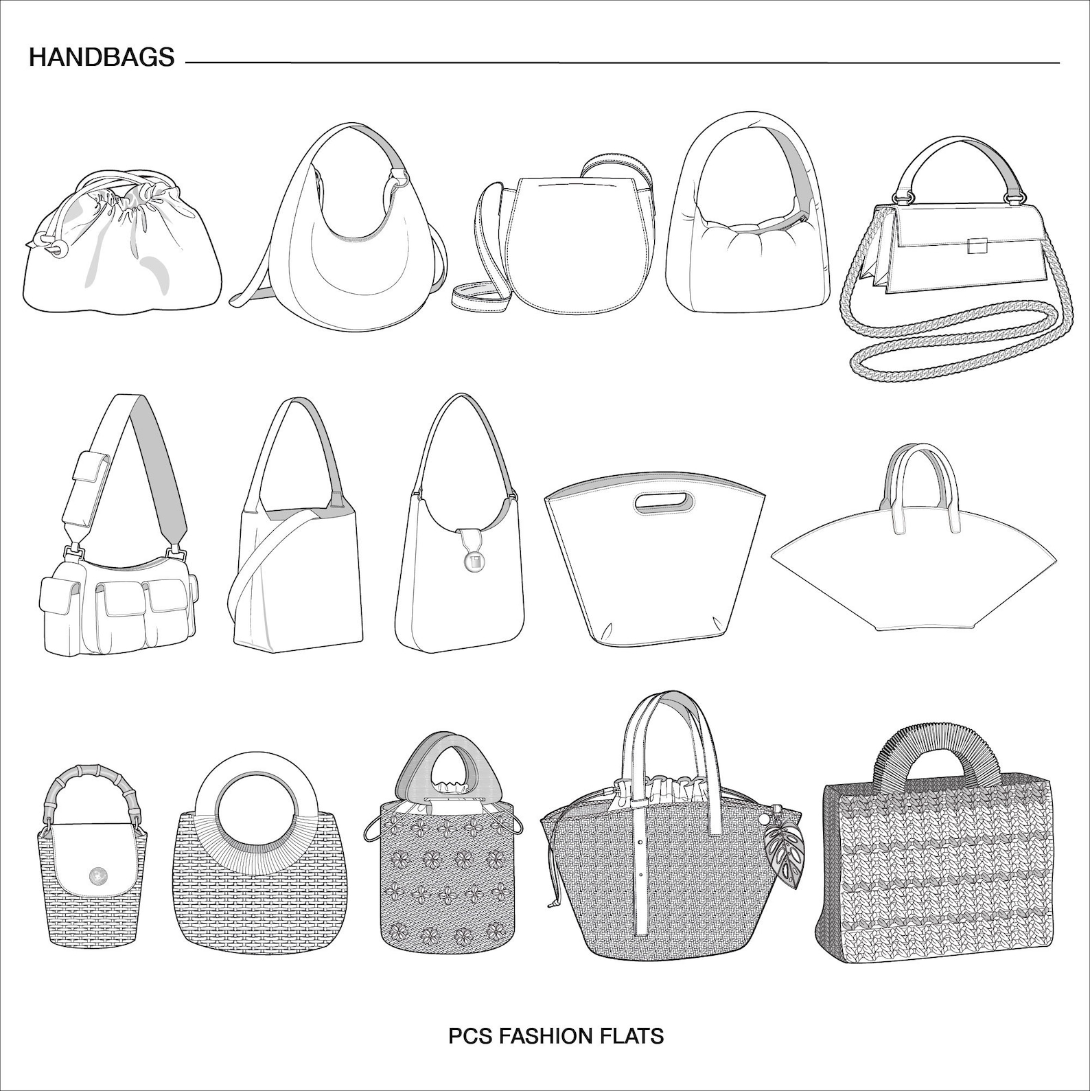 Handbag Technical Drawings: Fashion Flats, AI, PDF, JPG (digital ...