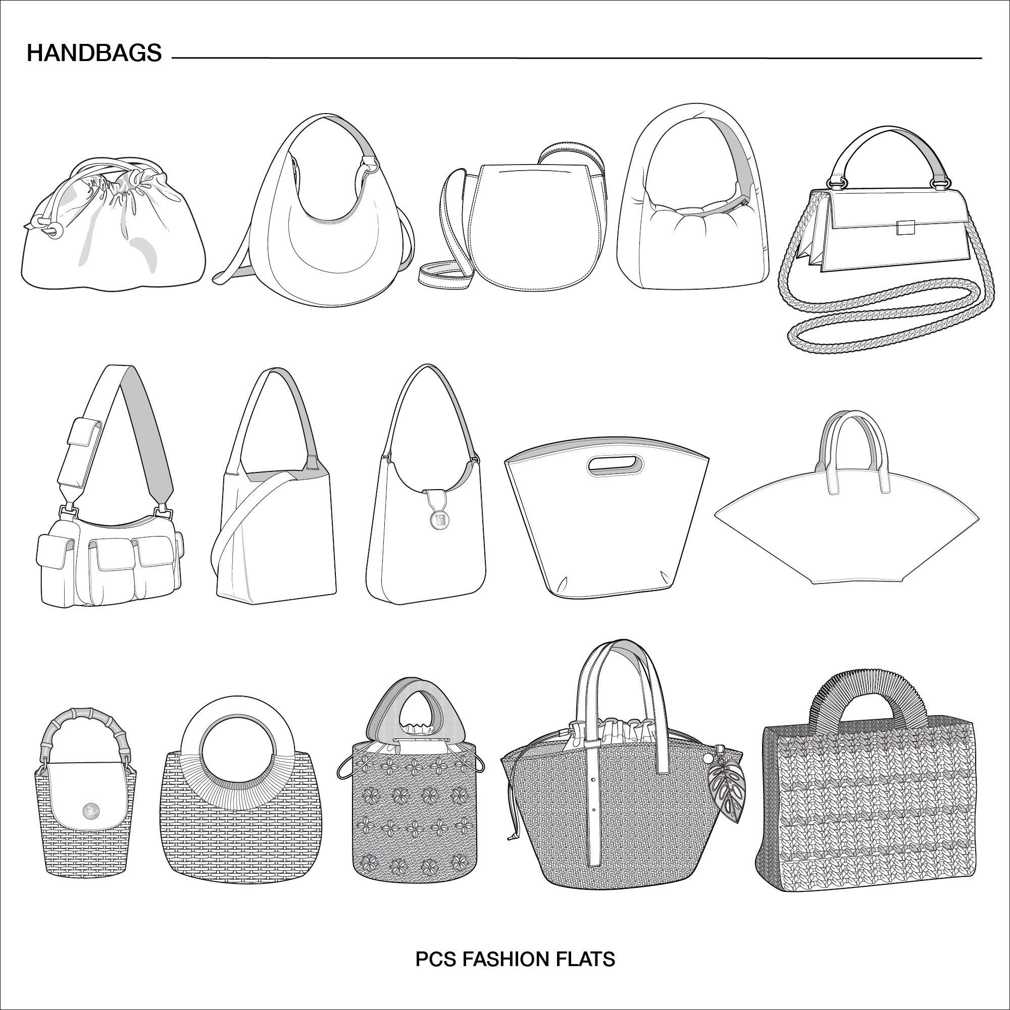 Handbag Technical Drawings: Fashion Flats, AI, PDF, JPG (digital ...