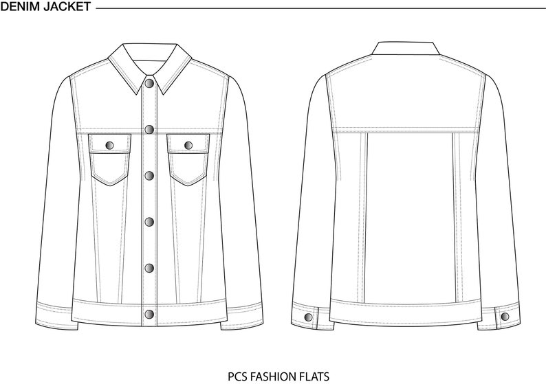 Denim Jacket Ai, Technical Flat Drawing, Jacket Technical Drawing ...
