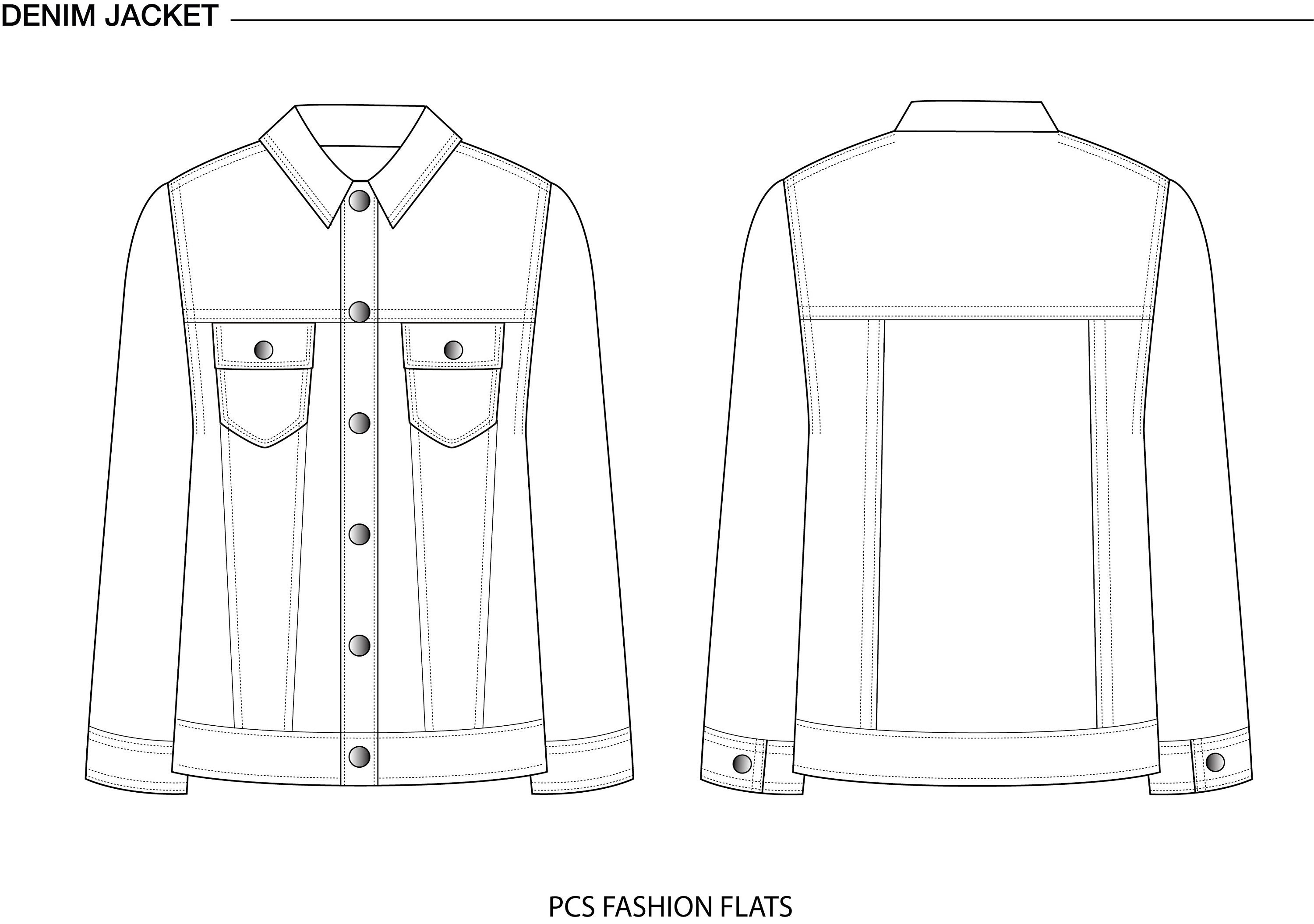 Denim Jacket Ai, Technical Flat Drawing, Jacket Technical Drawing ...