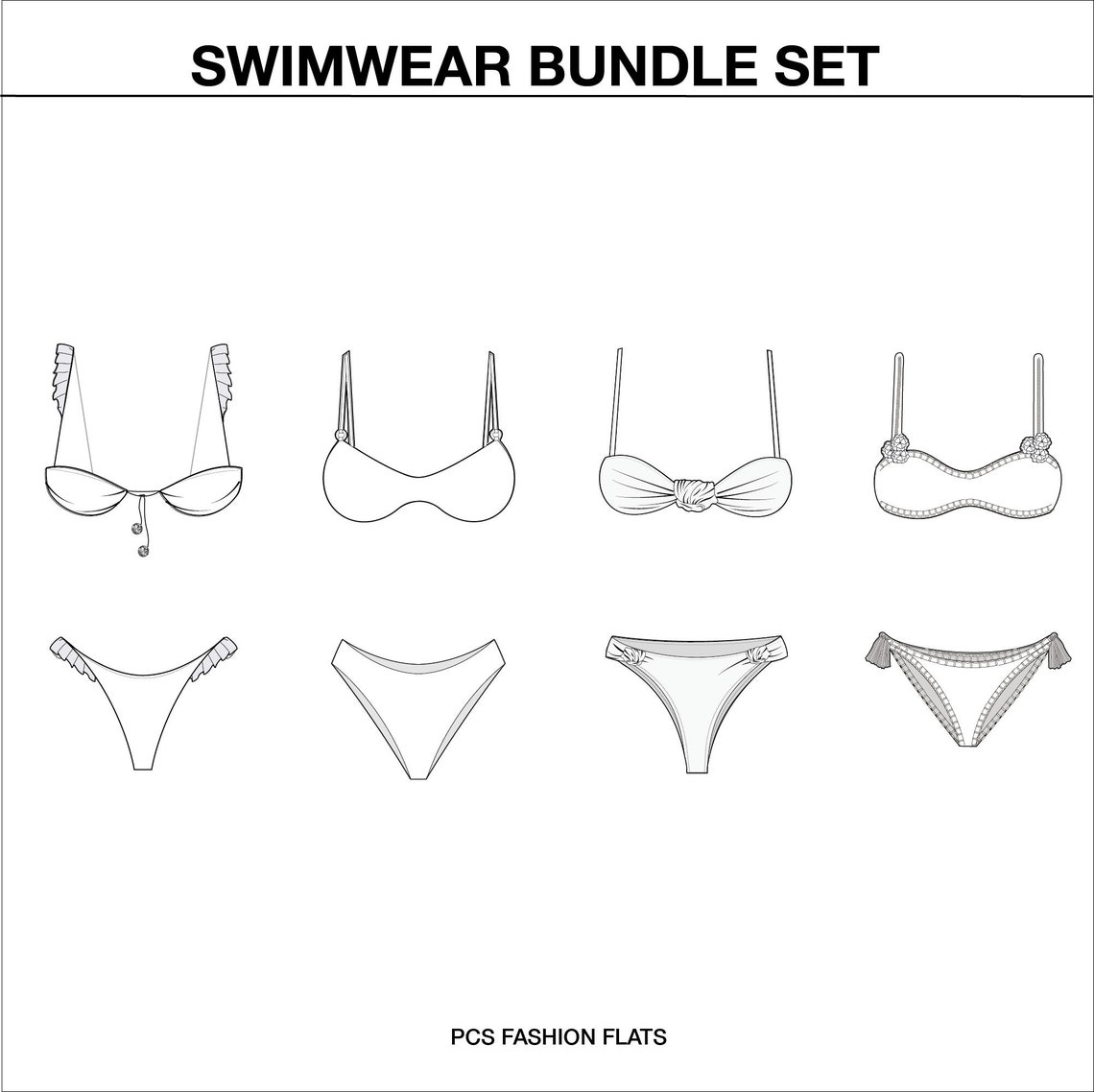Procreate Mockup Bikinis, Bikini Technical Flat Drawing, Swimwear ...