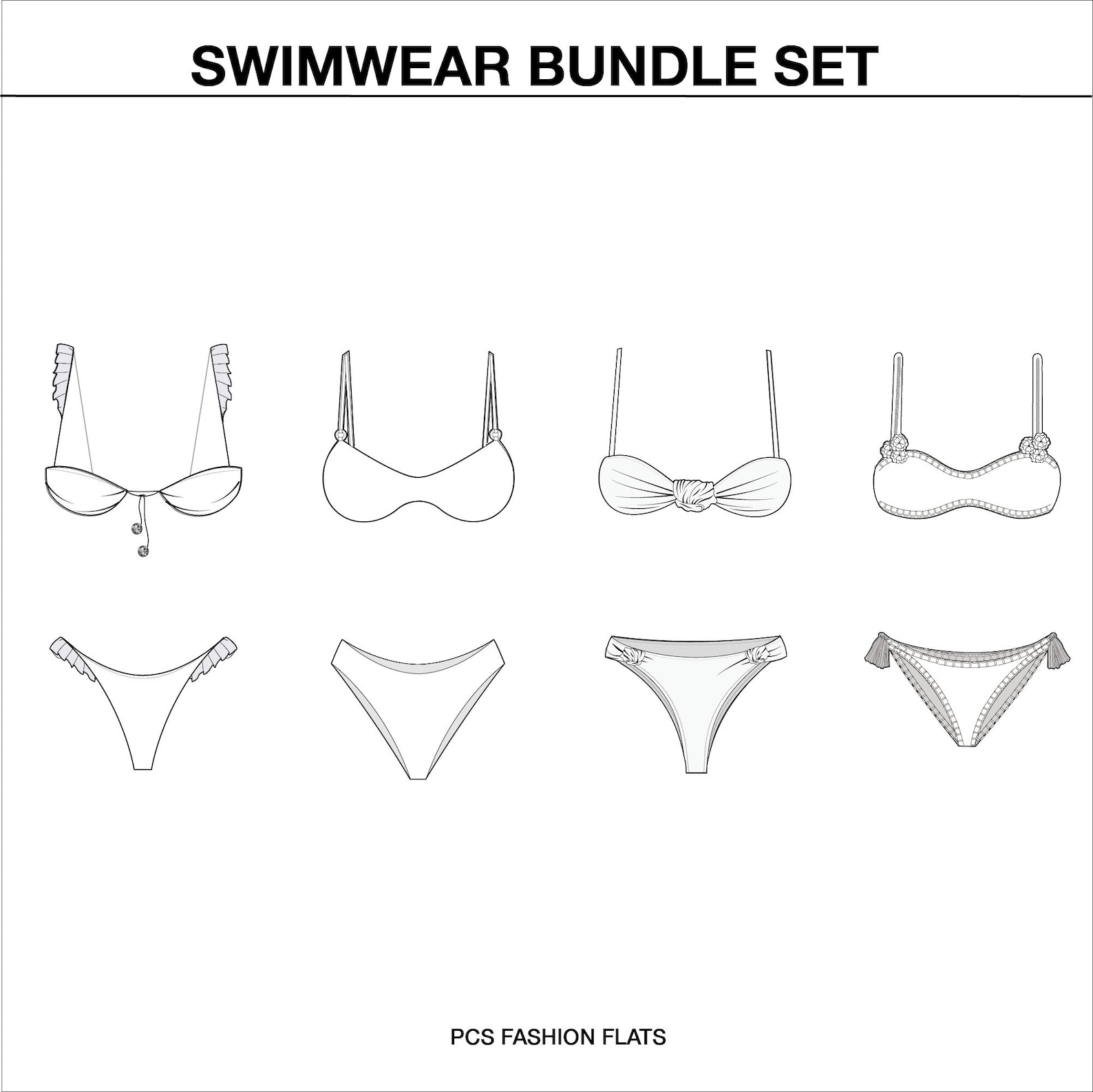 Swimwear Technical Drawing Bundle, Bikini CAD, Fashion Flats (ai, Pdf ...