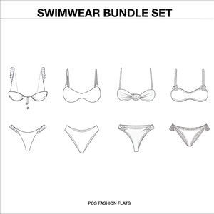 Swimwear Technical Drawing Bundle, Bikini CAD, Fashion Flats (ai, Pdf ...