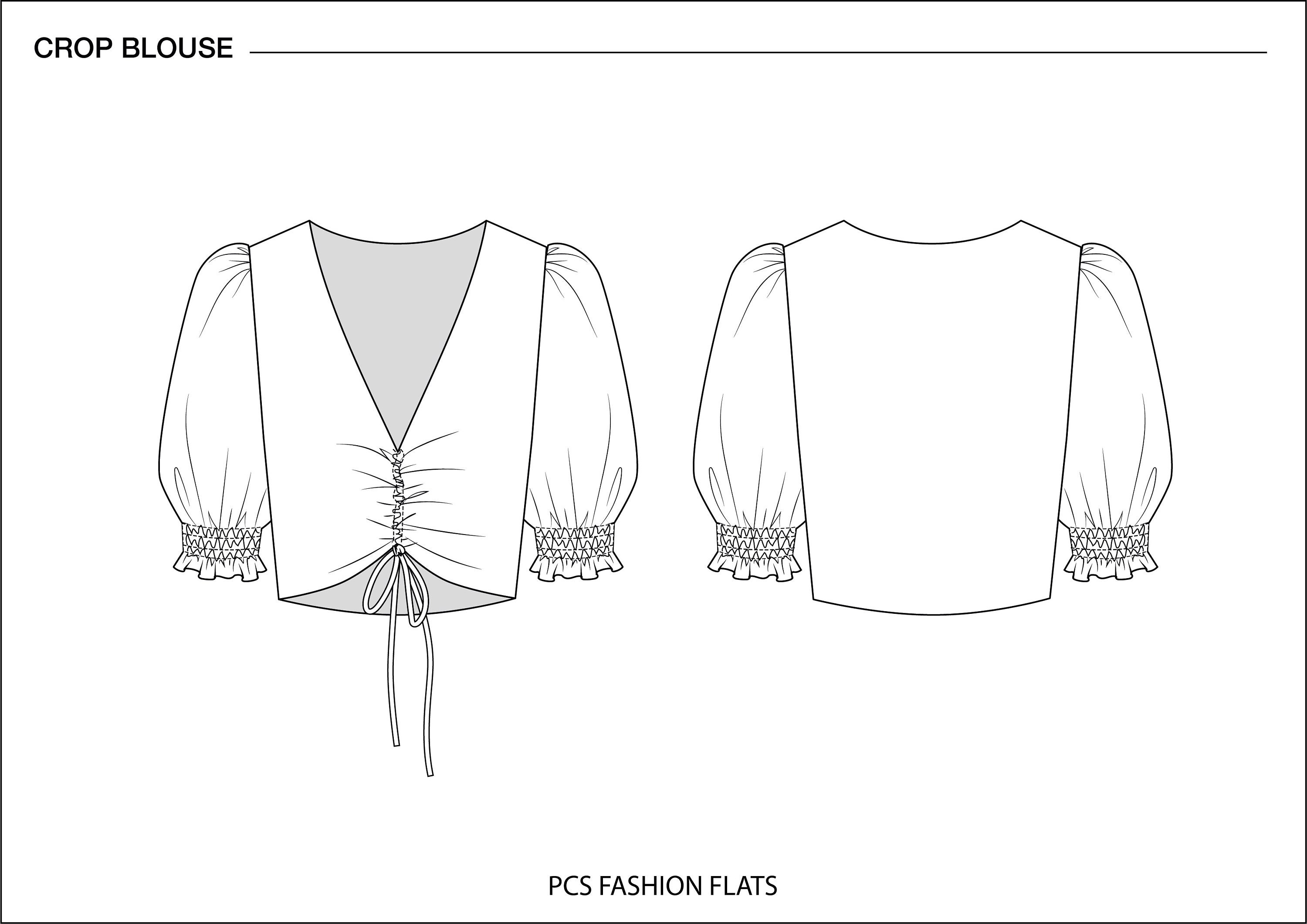 Crop Blouse Ai, Technical Flat Drawing, Top Technical Drawing ...