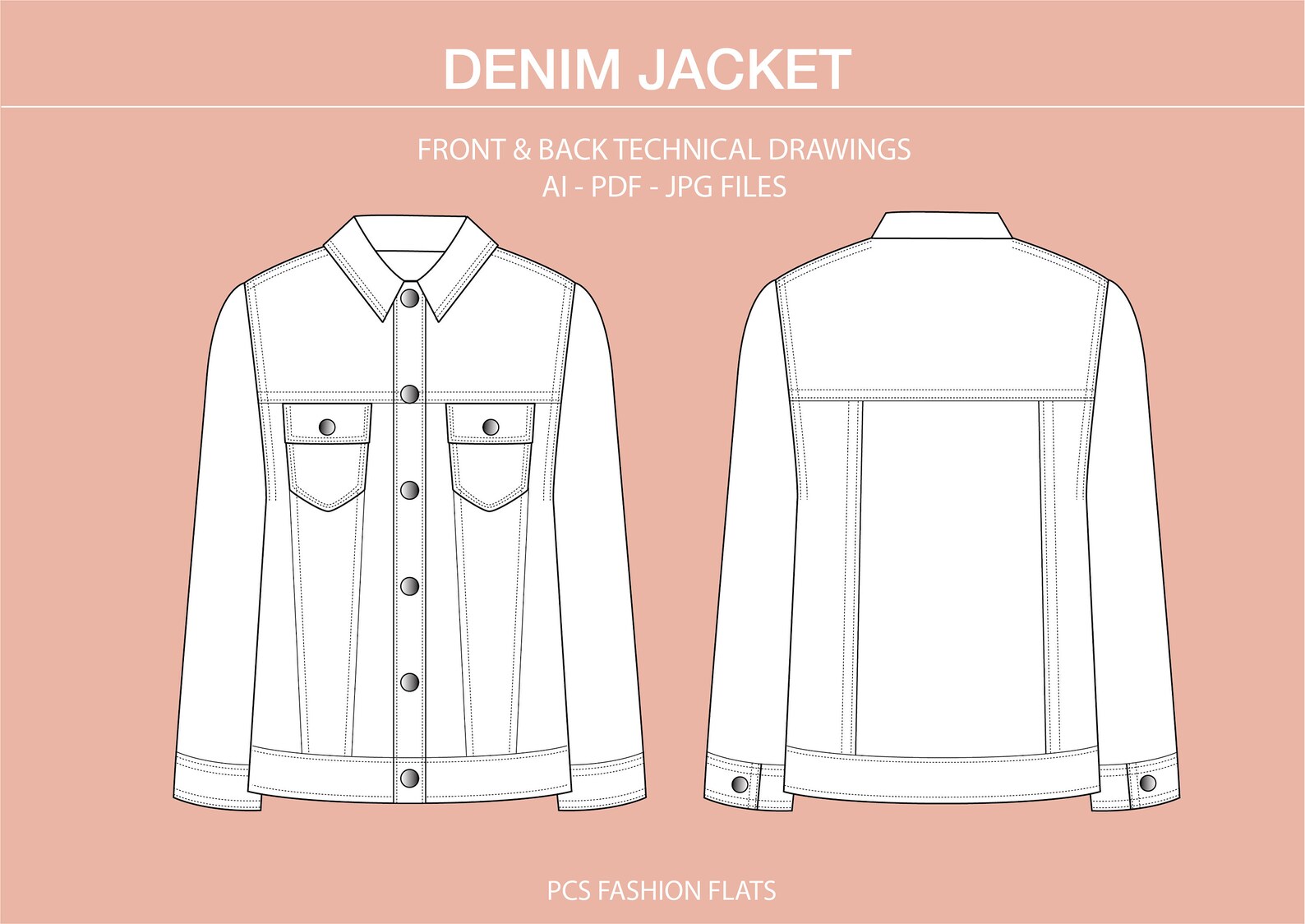 Denim Jacket Ai, Technical Flat Drawing, Jacket Technical Drawing ...
