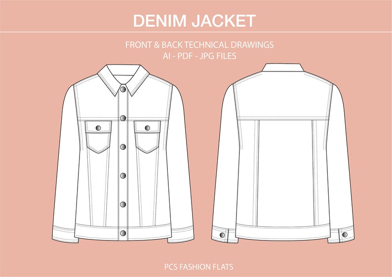 Denim Jacket Ai, Technical Flat Drawing, Jacket Technical Drawing ...