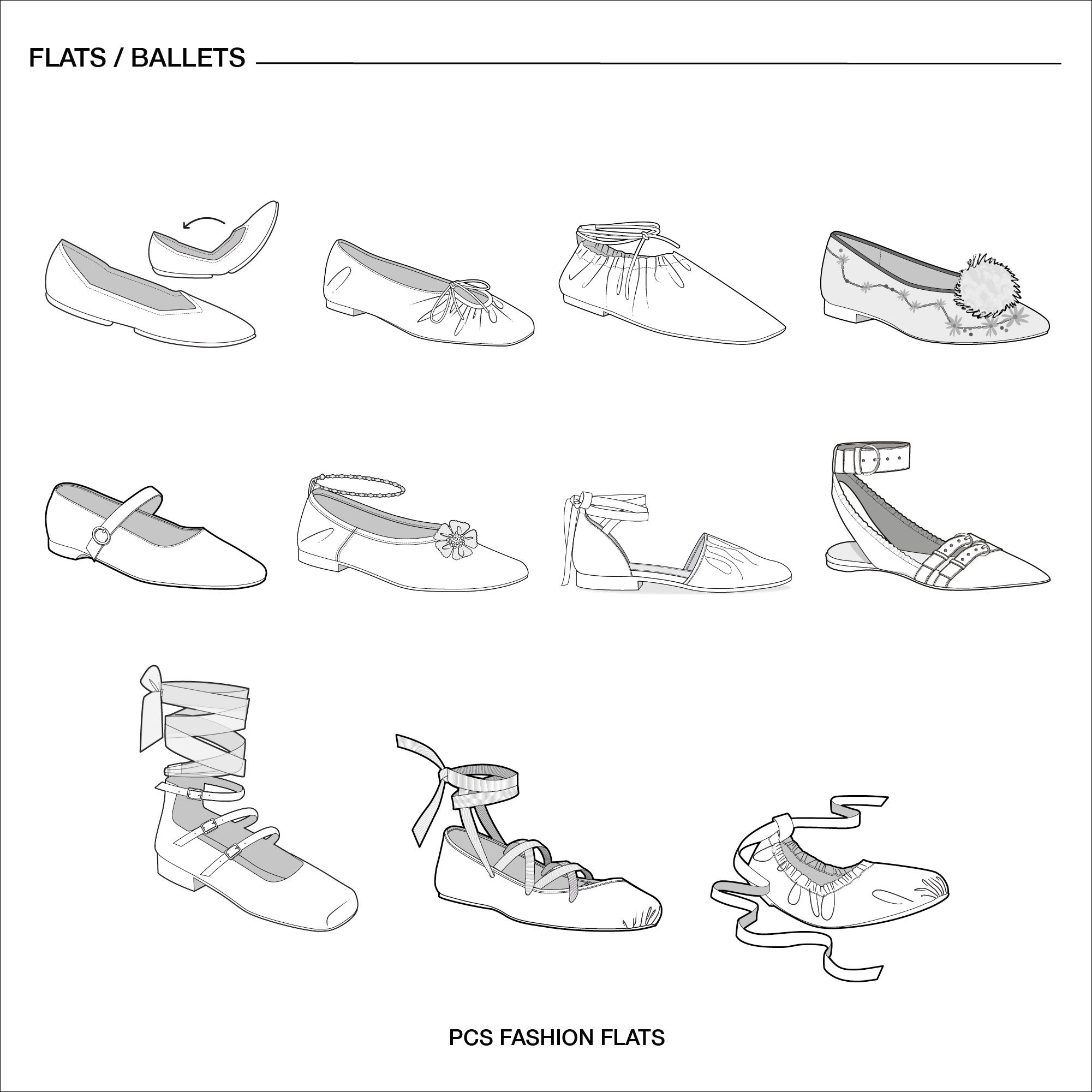 Ballets Shoes Flats, Flat Shoes CAD, Ballerina Shoes Vector, Adobe ...
