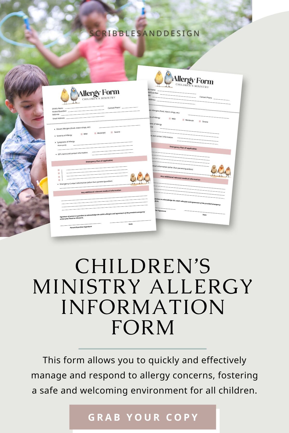Allergy Information Form for Children’s Ministry. - Etsy
