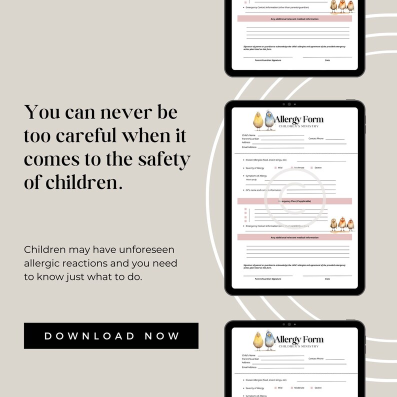 Allergy Information Form for Children’s Ministry. - Etsy