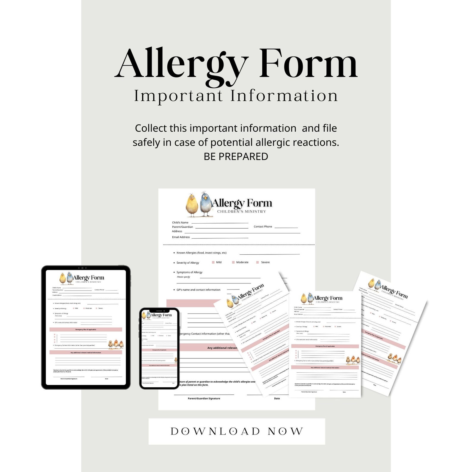Allergy Information Form for Children’s Ministry. - Etsy