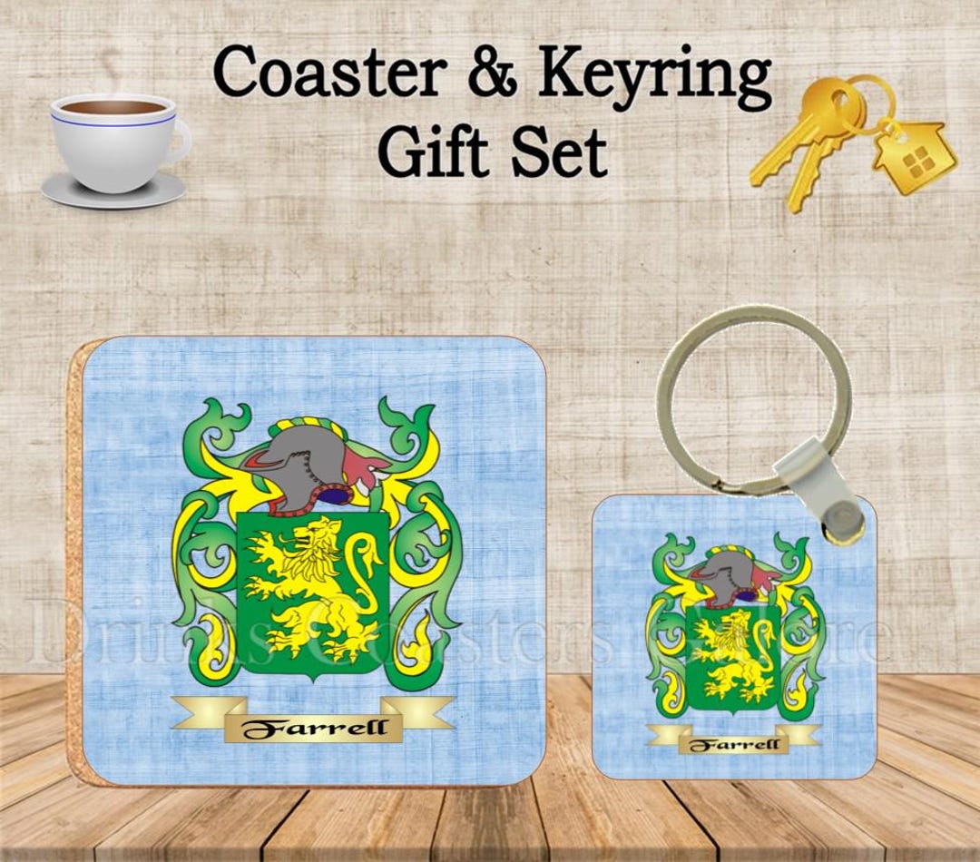 Personalised Coat of Arms/family Crest Coaster & Keyring Set - Etsy