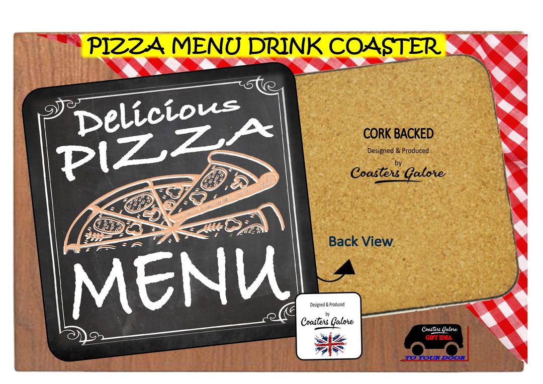 Pizza Menu Drinks Coaster, Pizza Menu Chalkboard Effect Gift Drinks ...