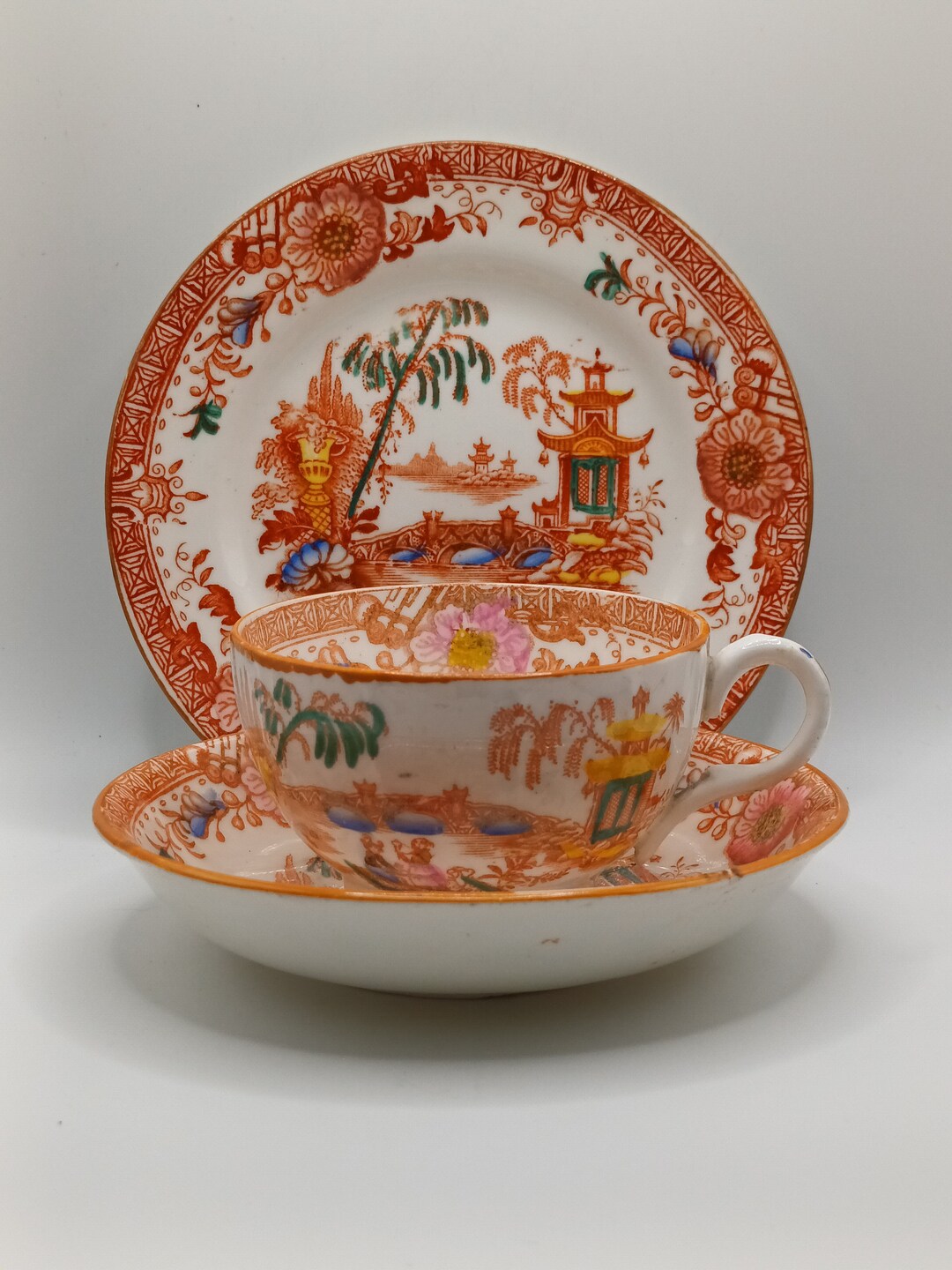 Beautiful Rare Antique Japanese China Trio Set .tea Cup ,deep Saucer ...