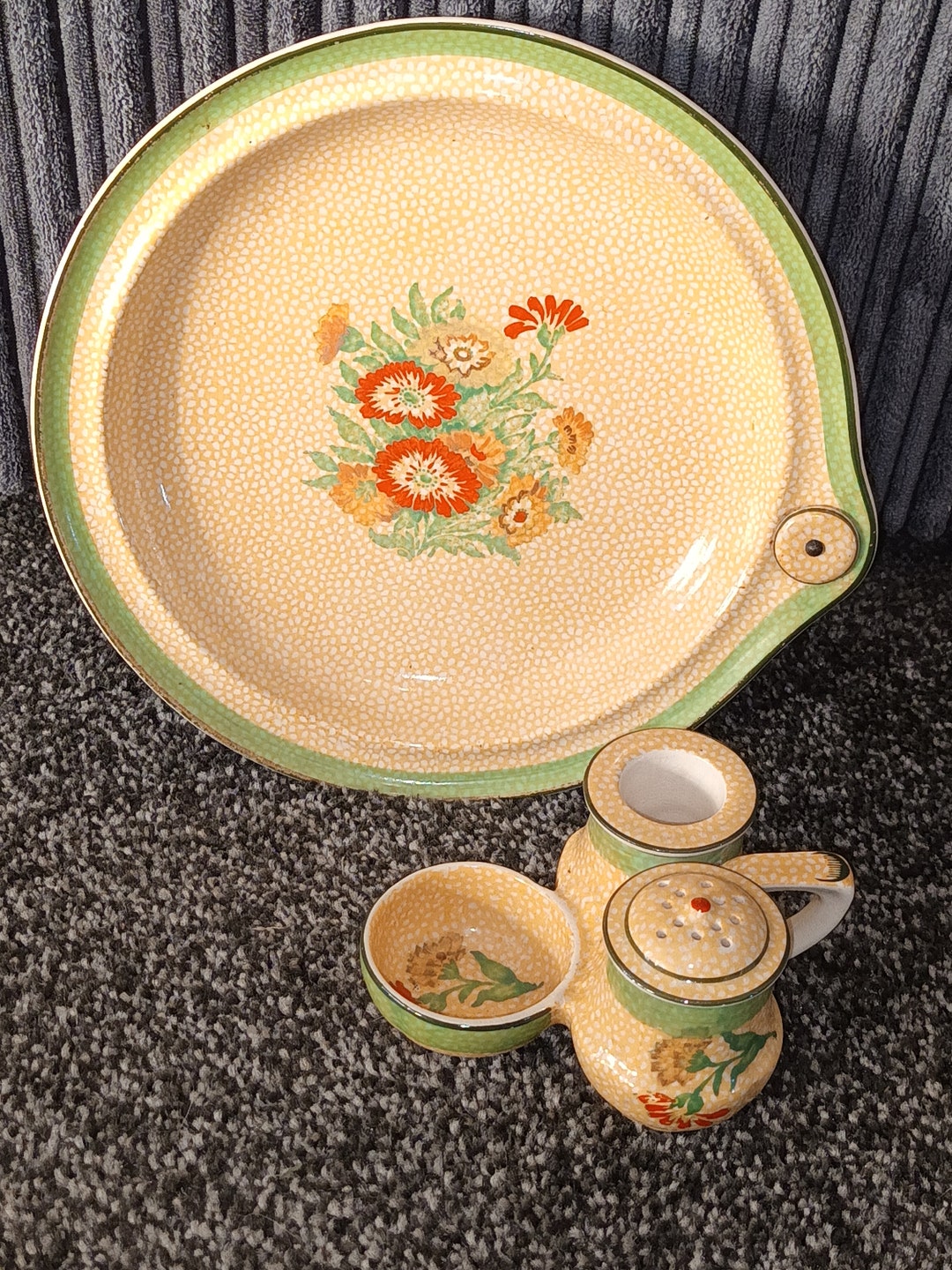 Beautiful Rare Vintage English Ceramic Cruet Set and Food Warming Plate ...