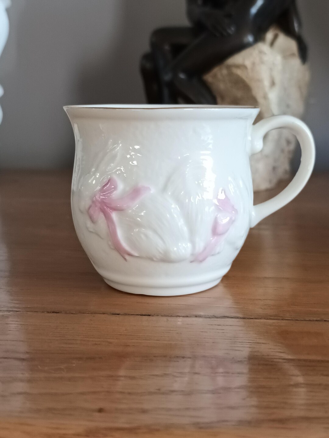 Beautiful Vintage BELLEEK Irish Parian China Ceramic Rabbit With Pink ...