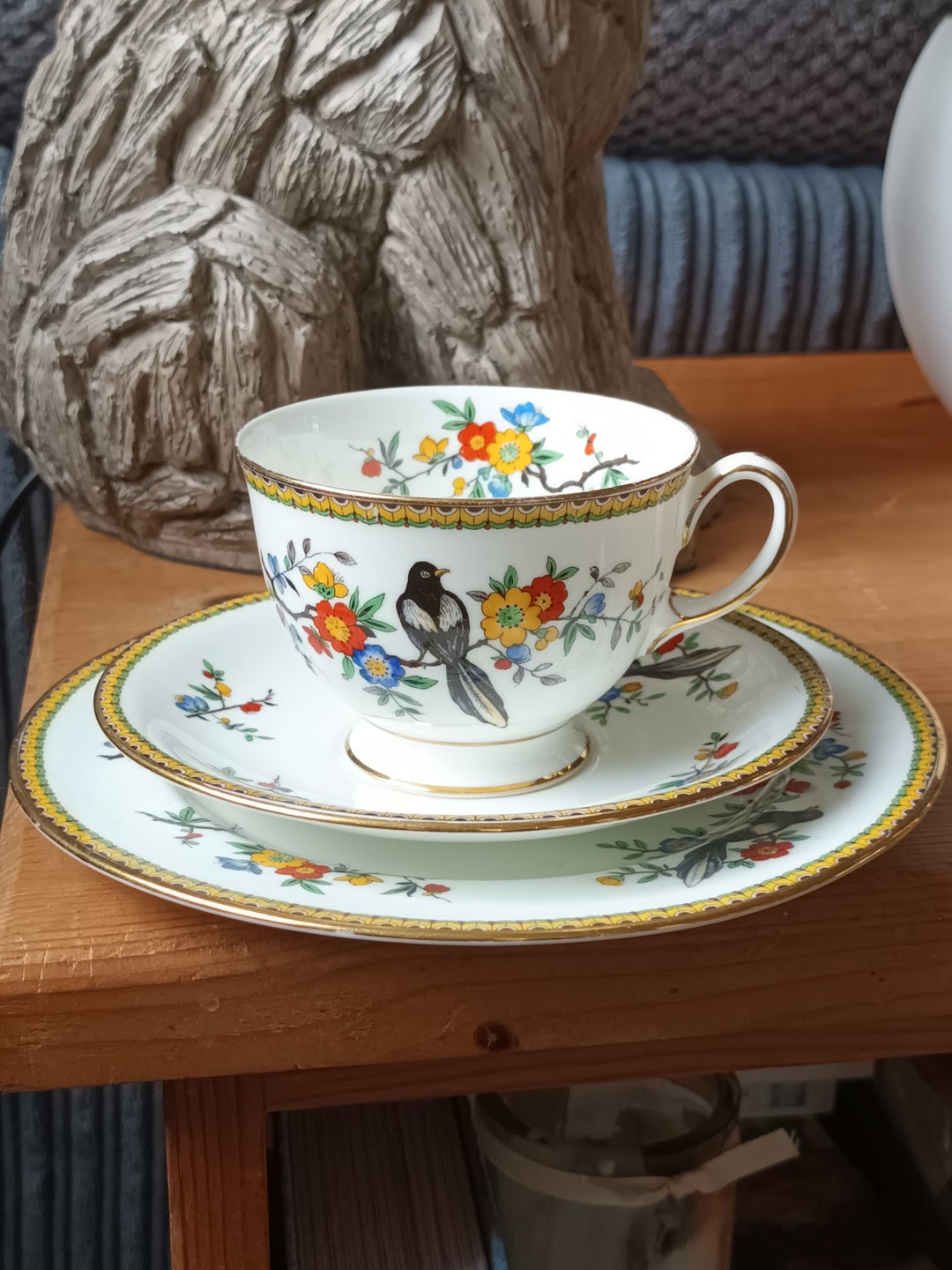 Beautiful Rare Vintage Aynsley Fine China " Song Bird and Floral " Trio ...