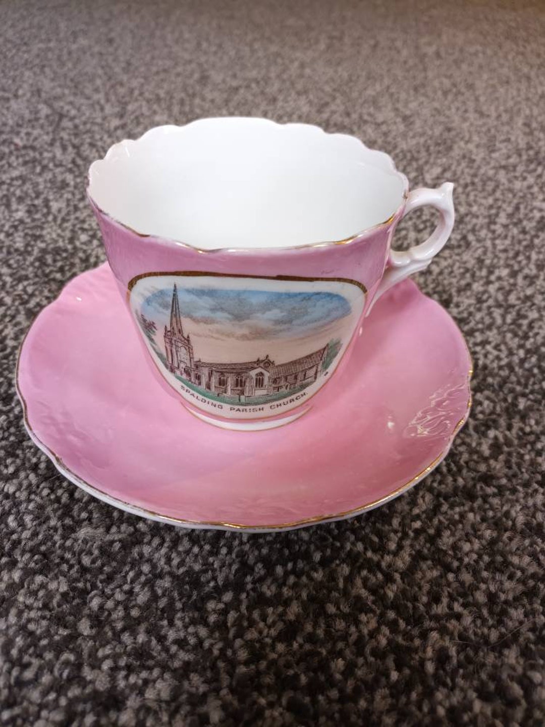 Antique German Late 1800s Pink Lustreware Porcelain Souvenir Large Cup ...