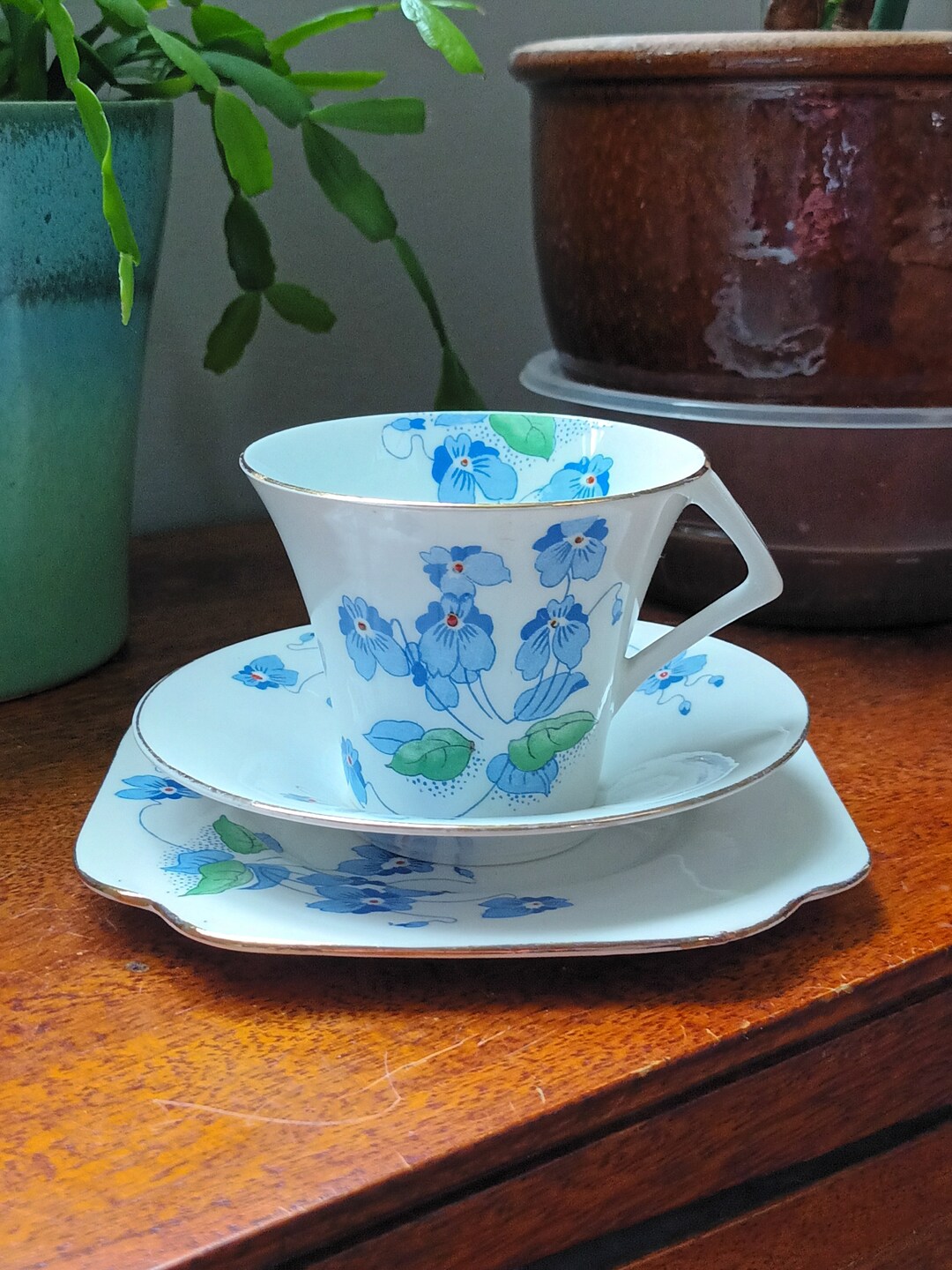 Lovely Art Deco English Bone China Trio Tea Set Made by Longton ...