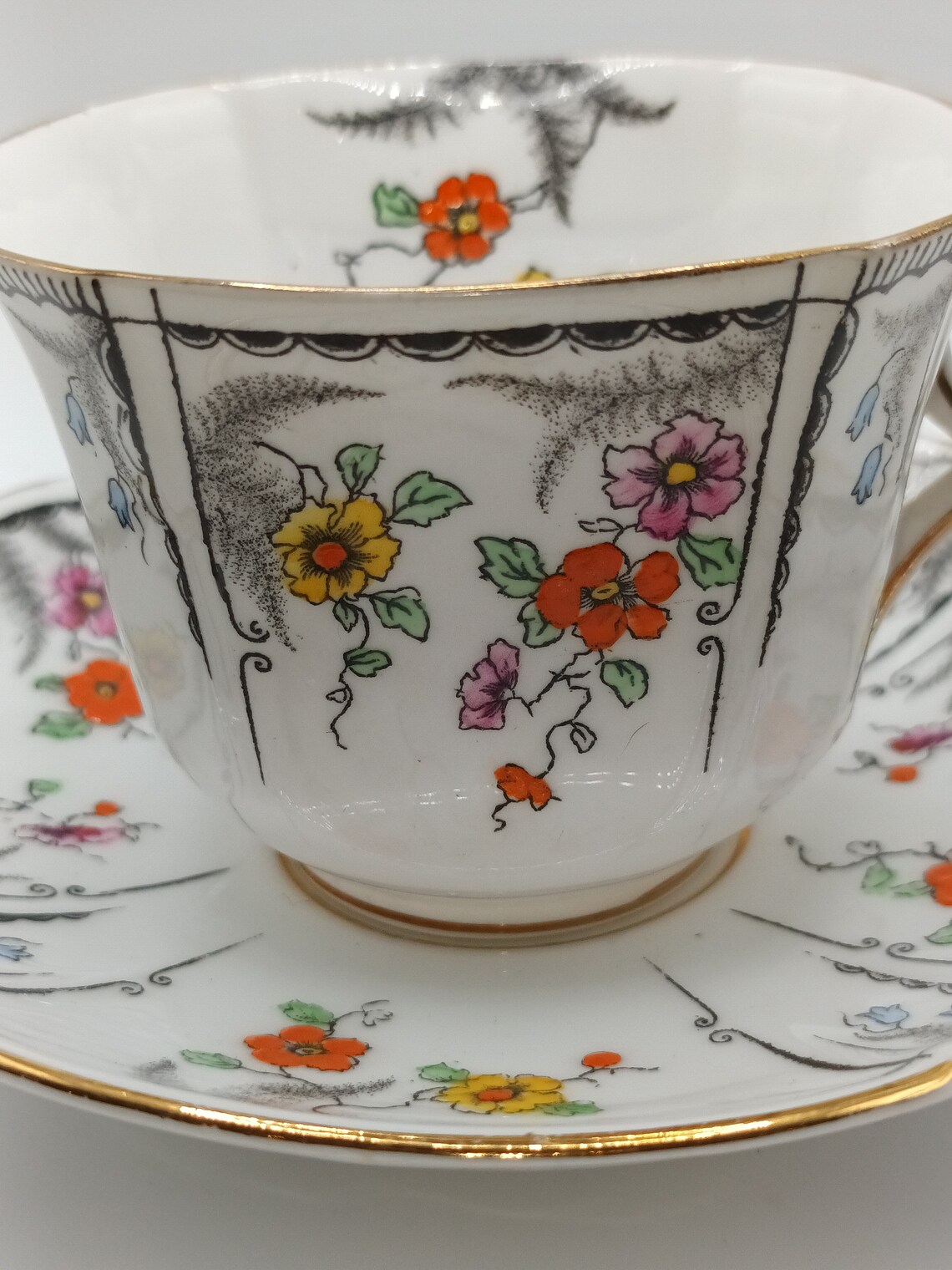 Lovely Vintage Melba Bone China Art Deco Tea Cup and Saucer Made in ...