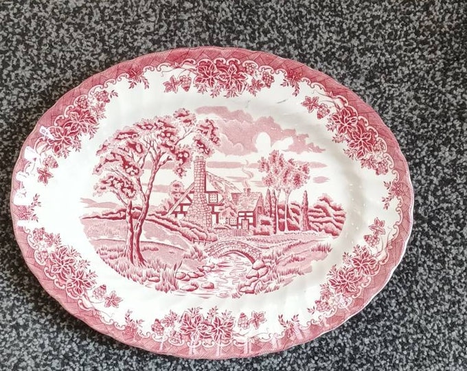 Vintage Lovely English Myott Meakin Ironstone Platter Red Transfer Ware ...