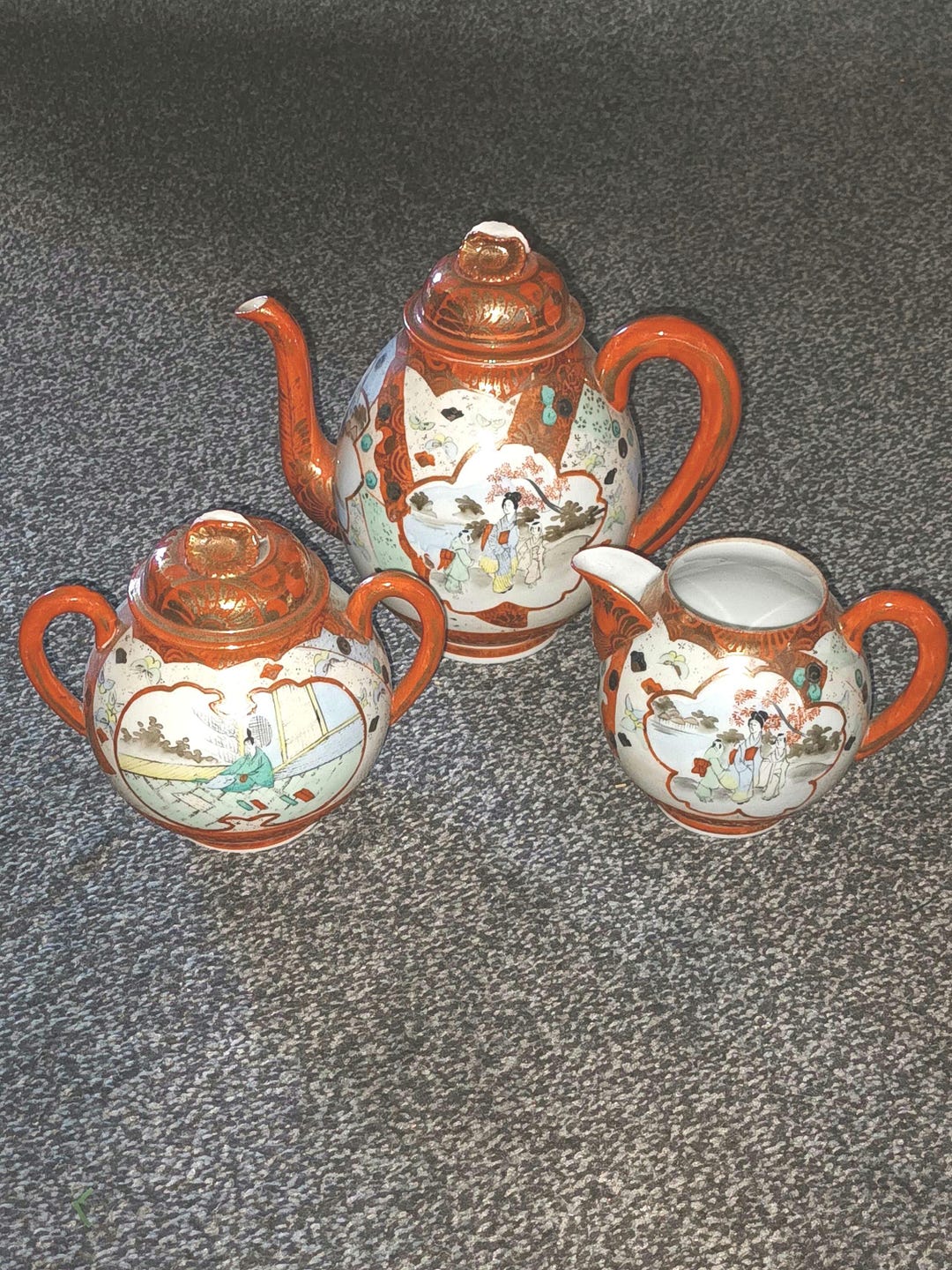 Lovely Vintage Oriental 3 Piece Large Tea Set . Teapot , Cream Jug and ...