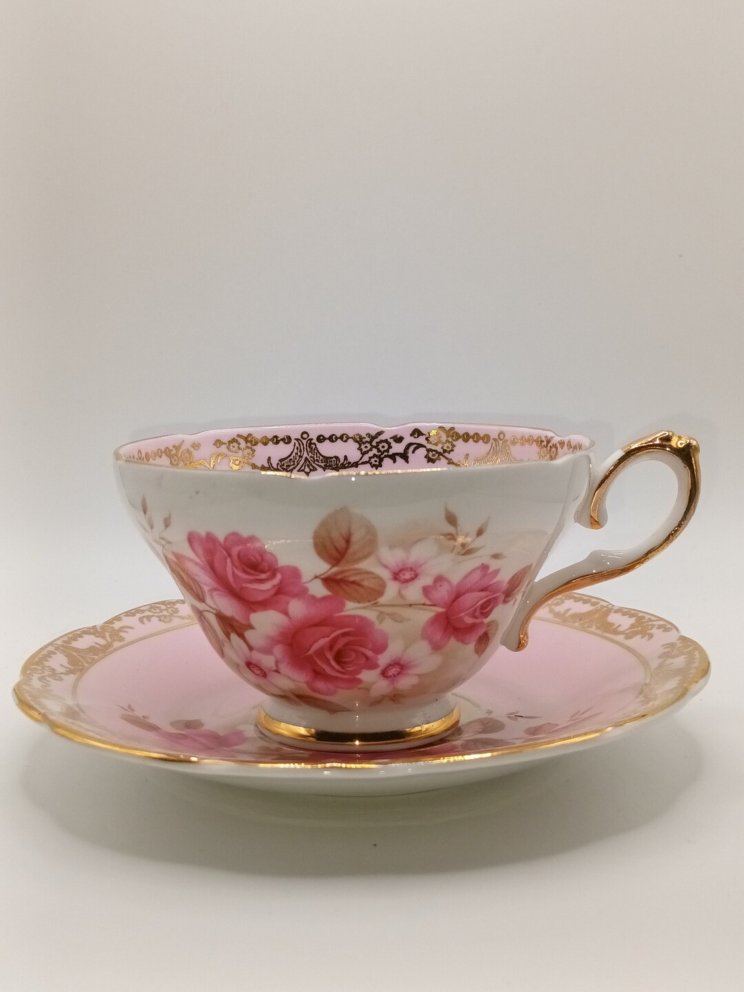 Gorgeous Vintage Royal Sutherland Bone China Teacup and Saucer, Pink ...