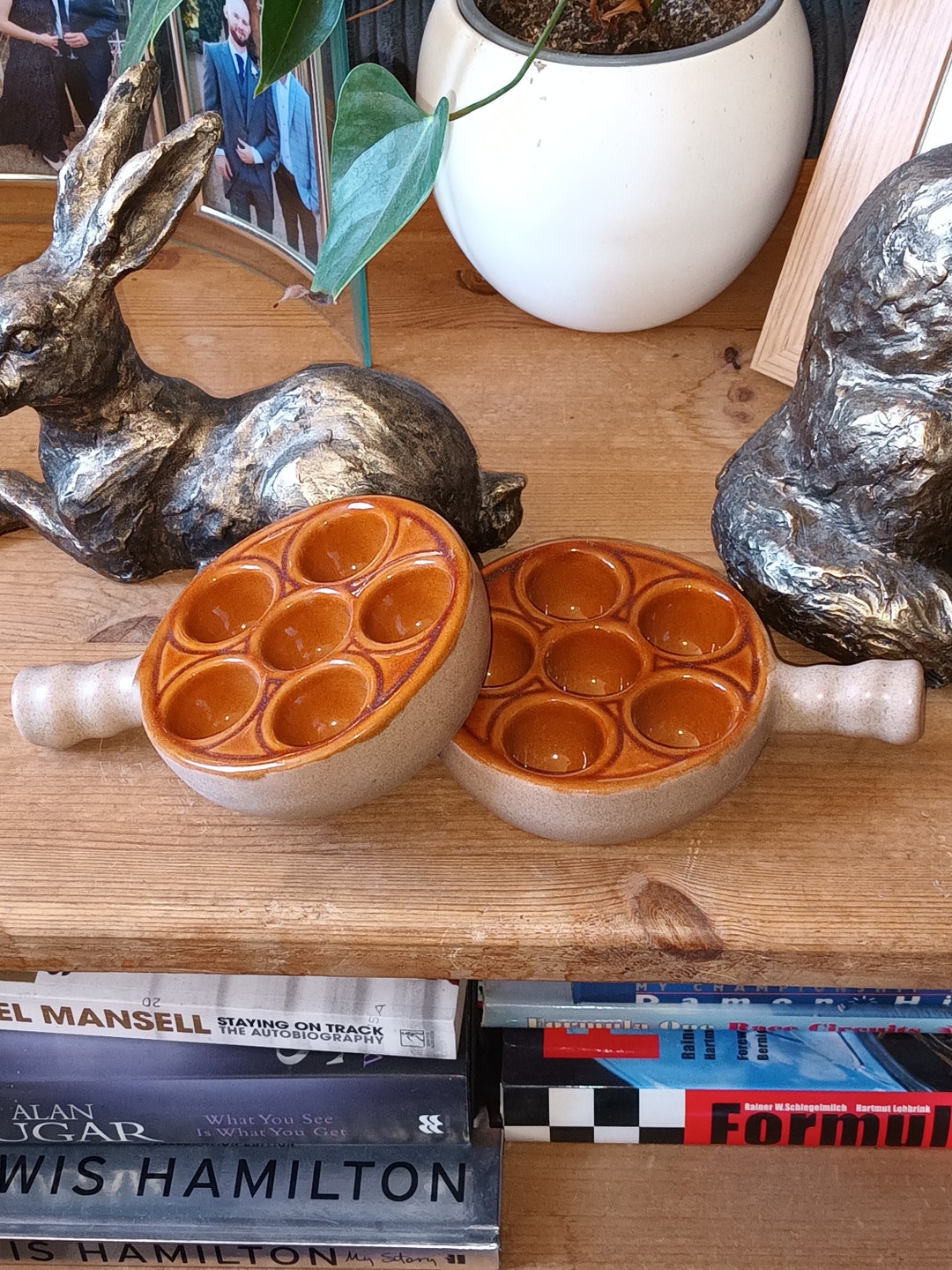 2 Lovely French Vintage Glazed Clay Snail Dish, 6 Holes Escargot Plates ...