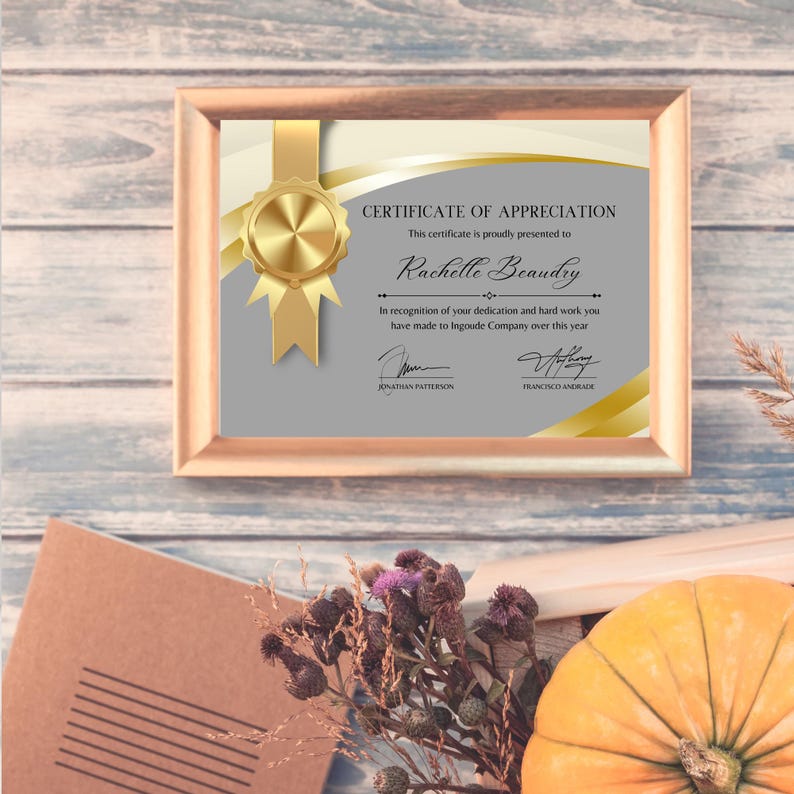 Gold and Classy Appreciation Certificate - Etsy