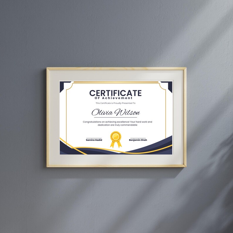Blue and Gold Elegant Curved Certificate of Achievement Certificate - Etsy