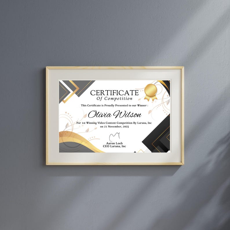 Black Gold Modern Elegant Certificate of Competition Certificate - Etsy