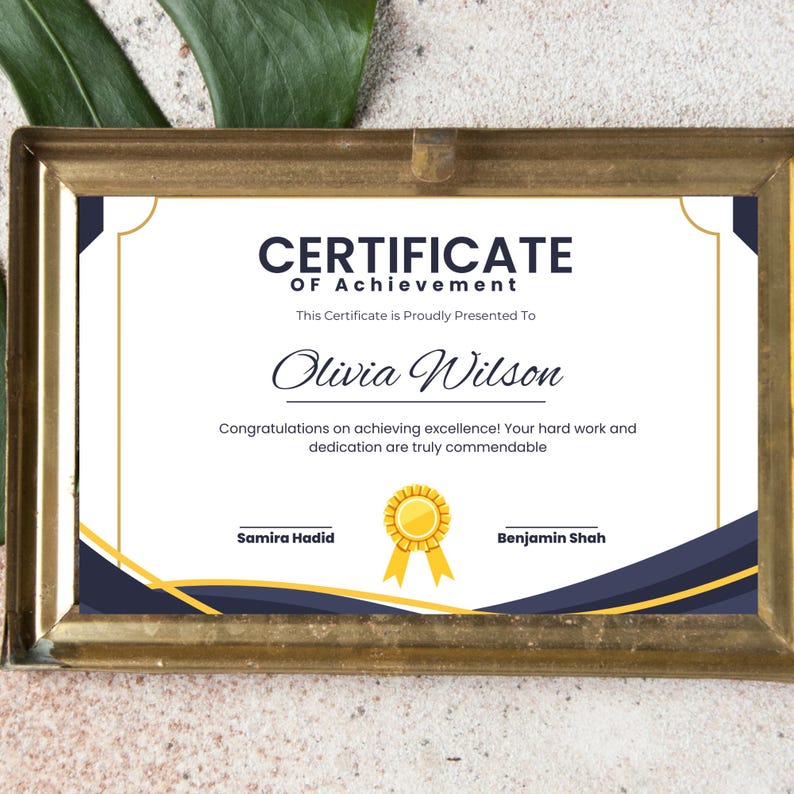 Blue and Gold Elegant Curved Certificate of Achievement Certificate - Etsy