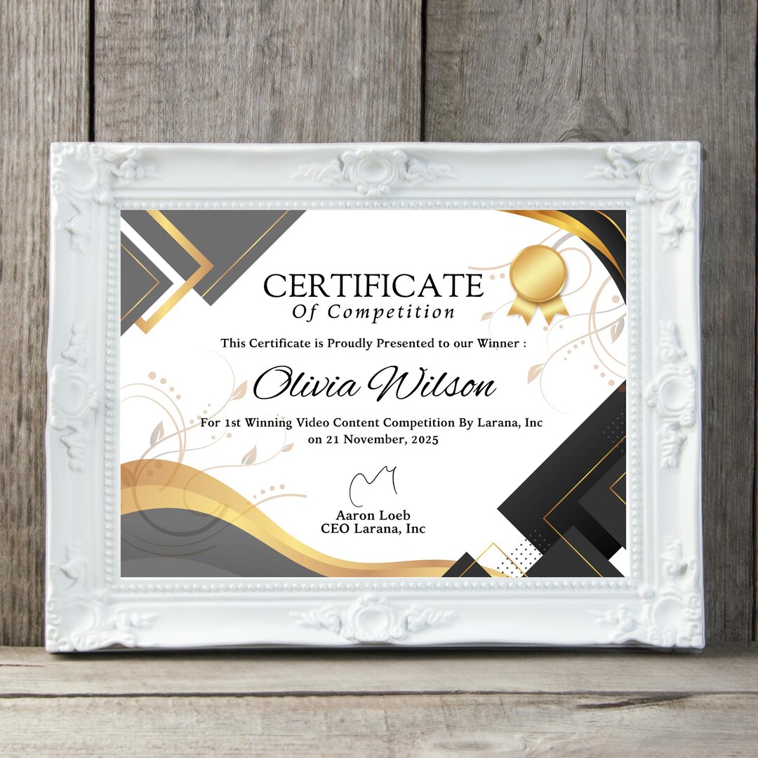 Black Gold Modern Elegant Certificate of Competition Certificate - Etsy