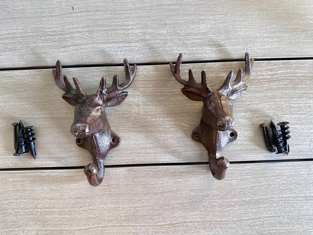Pair of 2 Large Cast Iron Deer Hook, Heavy Duty Hook Include Free ...