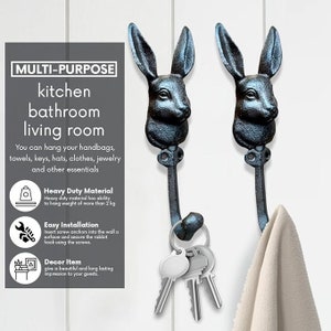 Pair of 2 Large Cast Iron Rabbit Hook, Heavy Duty Hook Include Free ...