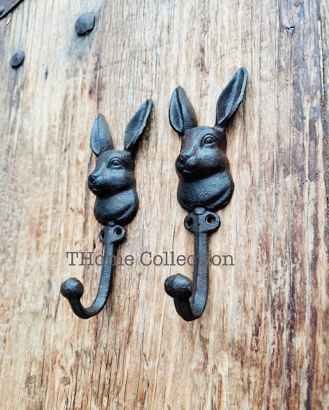 Pair of 2 Large Cast Iron Rabbit Hook, Heavy Duty Hook Include Free ...