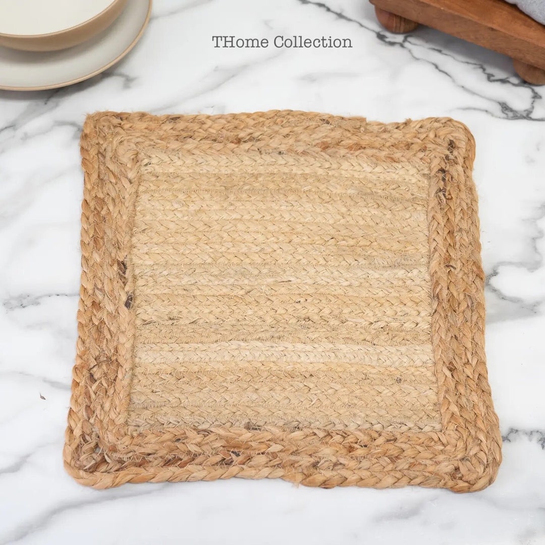 Set of 4 Natural Jute Border Square Placemat - Etsy