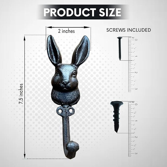 Pair of 2 Large Cast Iron Rabbit Hook, Heavy Duty Hook Include Free ...