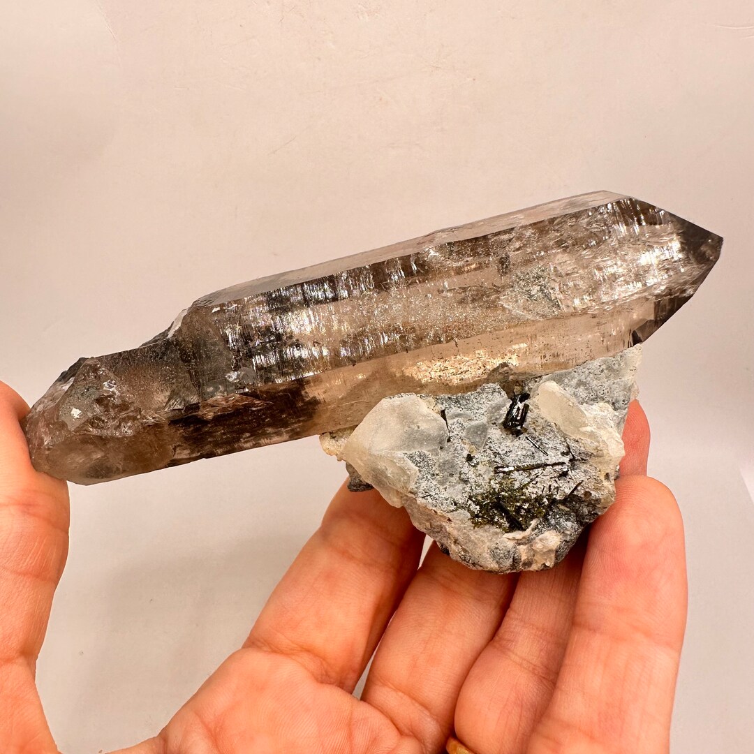 Large Hashupi Quartz Point With Epidote - Himalayan Chlorite Quartz ...