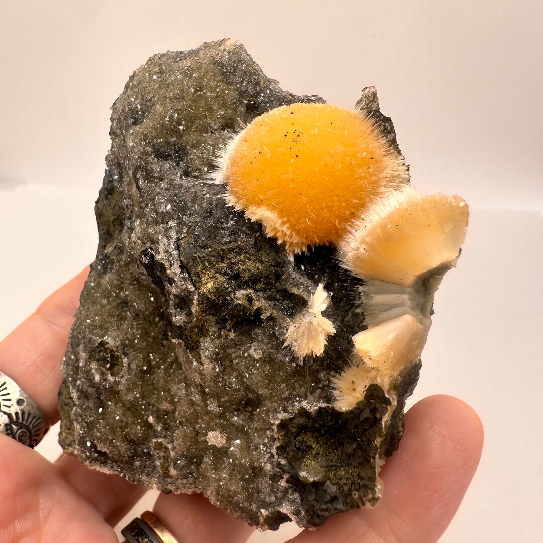 Thomsonite With Sparkly Black Chalcedony Botryoidal Orange Thomsonite ...
